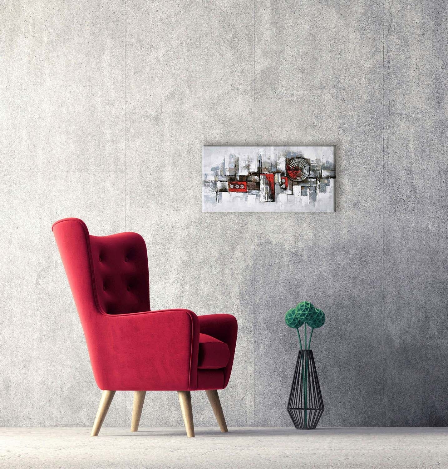 Leinwandbild auf Holzrahmen in grau und rot mit abstraktem Motiv, 40 x ...